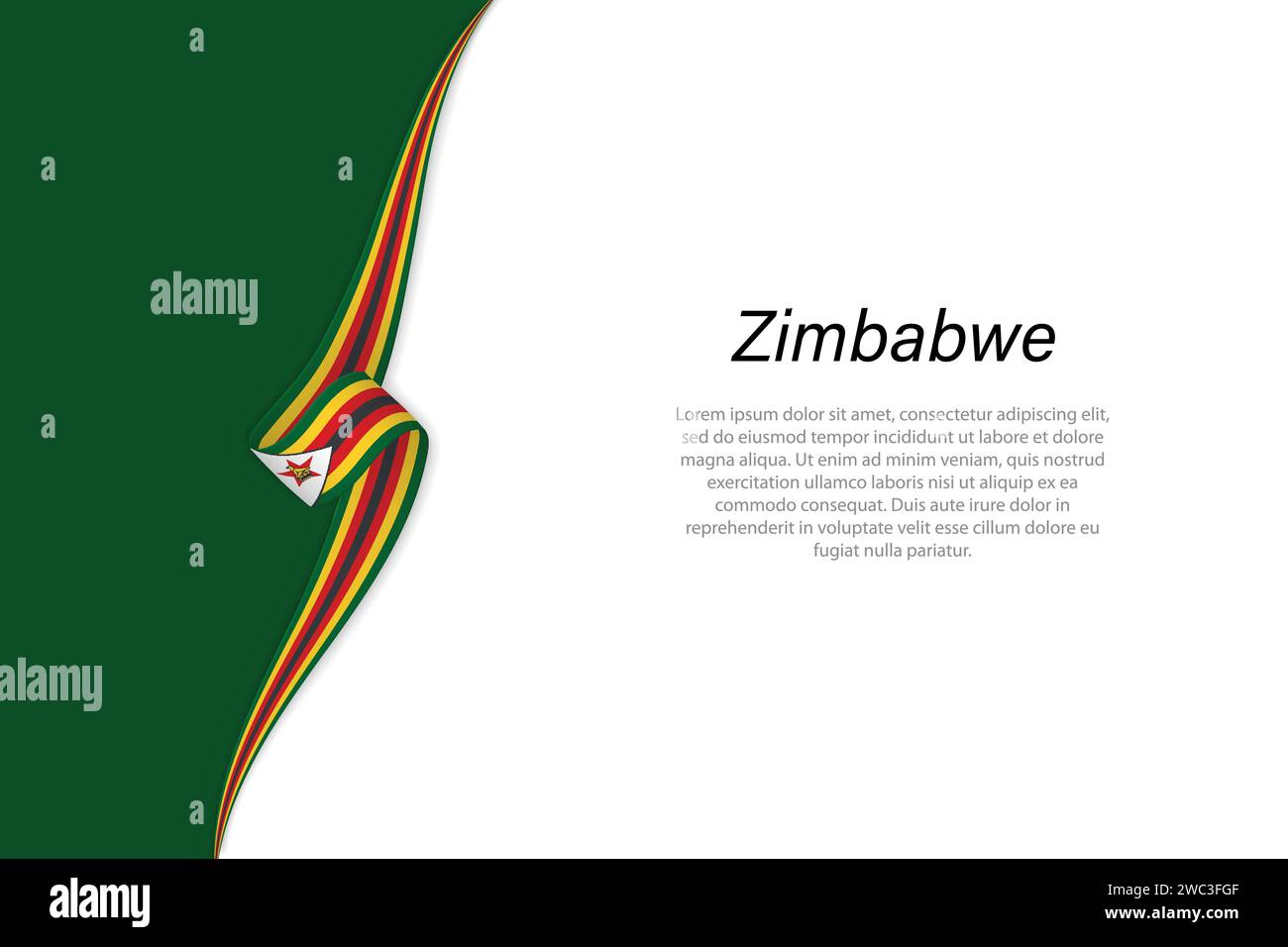 Wave flag of Zimbabwe with copyspace background. Banner or ribbon ...