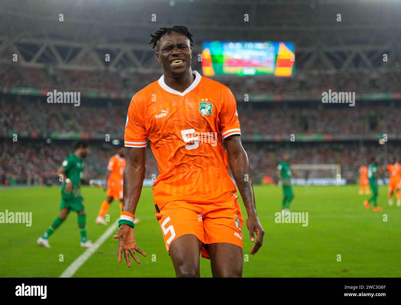 January 13 2024: Wilfried Stephane Singo (Ivory Coast) gestures during ...