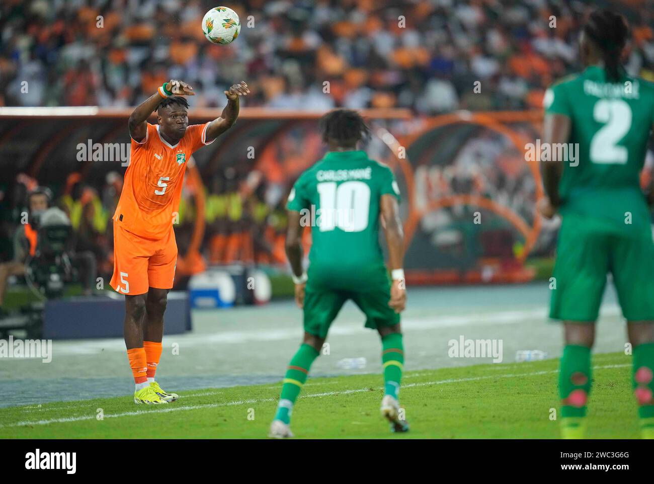 January 13 2024: Wilfried Stephane Singo (Ivory Coast) controls the ...