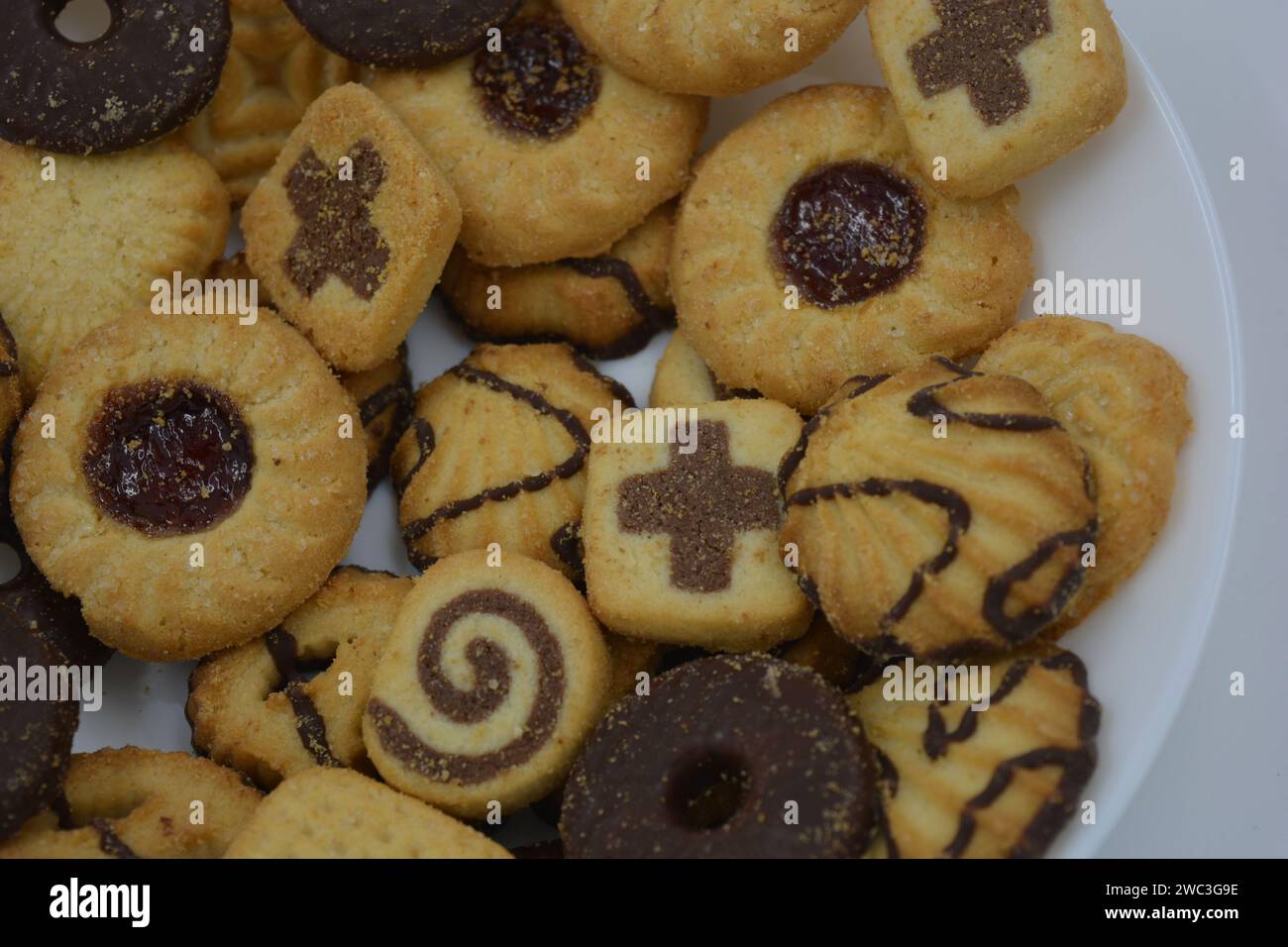 A beautiful, bright assortment of shortbread cookies covered with ...