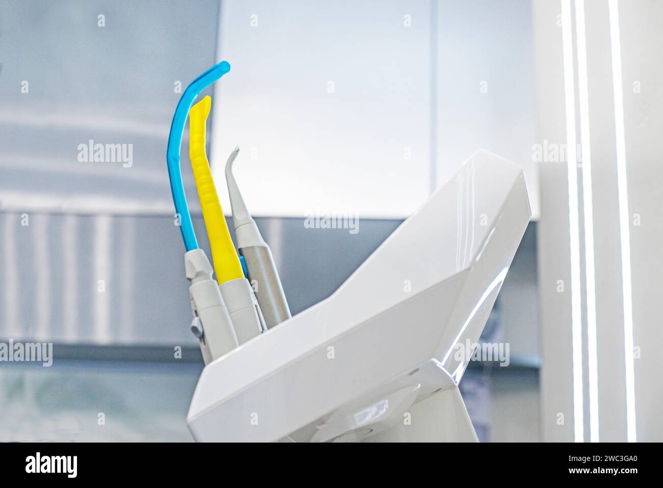 Dental attachments of blue yellow and gray color for dental treatment ...