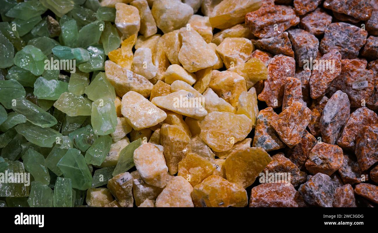 Colorful natural stones. Mineral exchange Stock Photo - Alamy