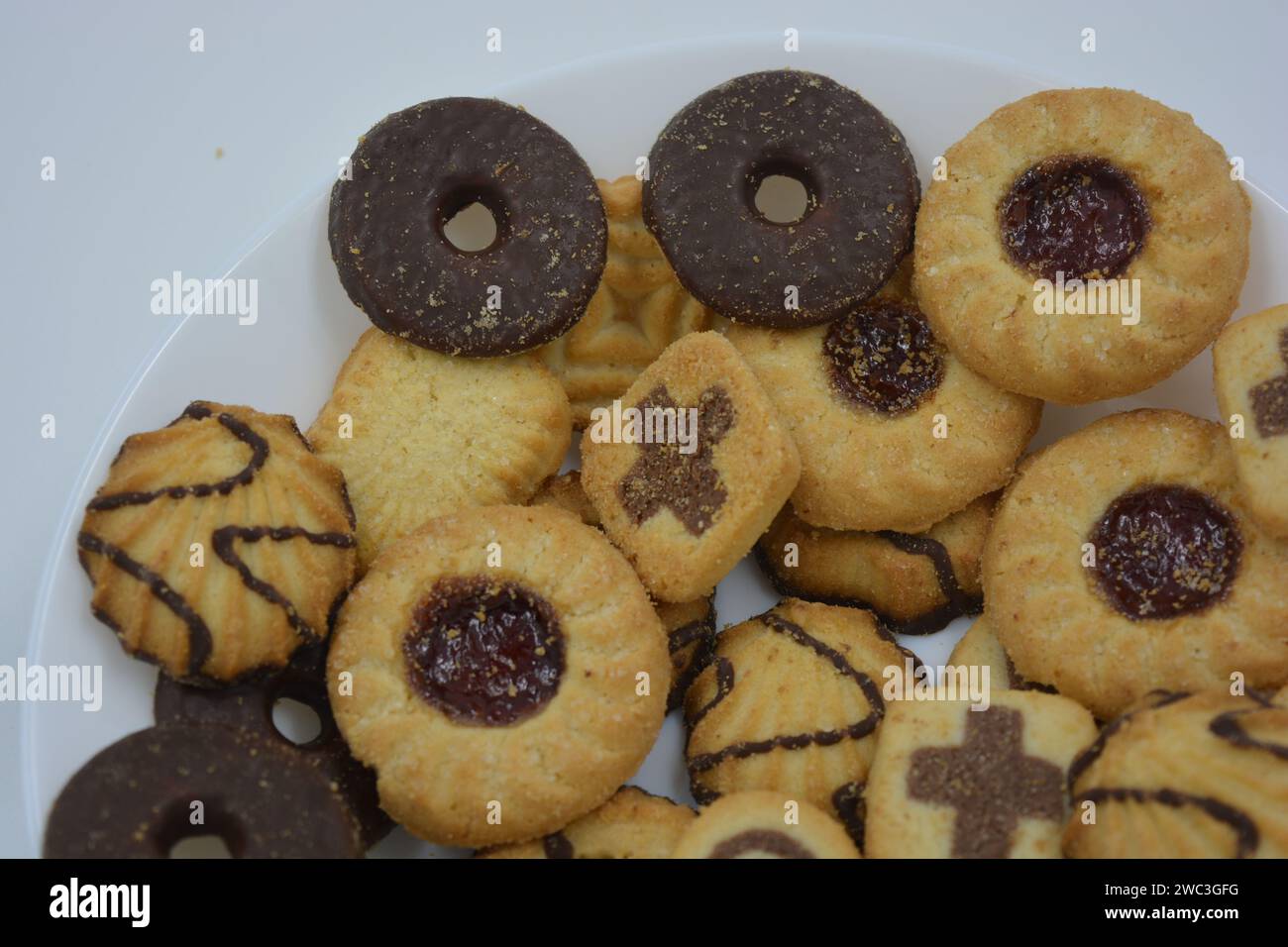 A beautiful, bright assortment of shortbread cookies covered with ...