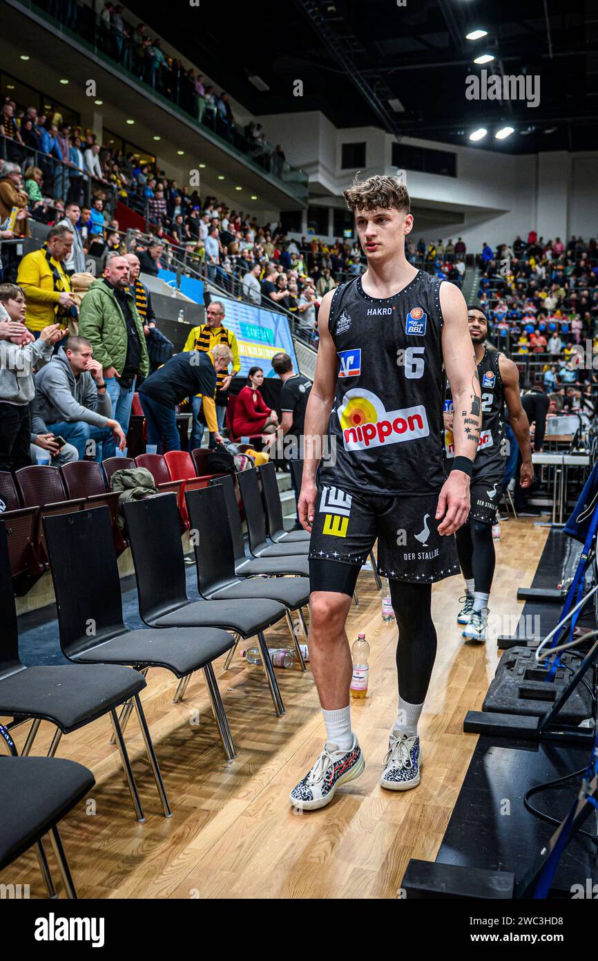 Ludwigsburg, Deutschland. 13th Jan, 2024. Luis Wulff (HAKRO Merlins ...