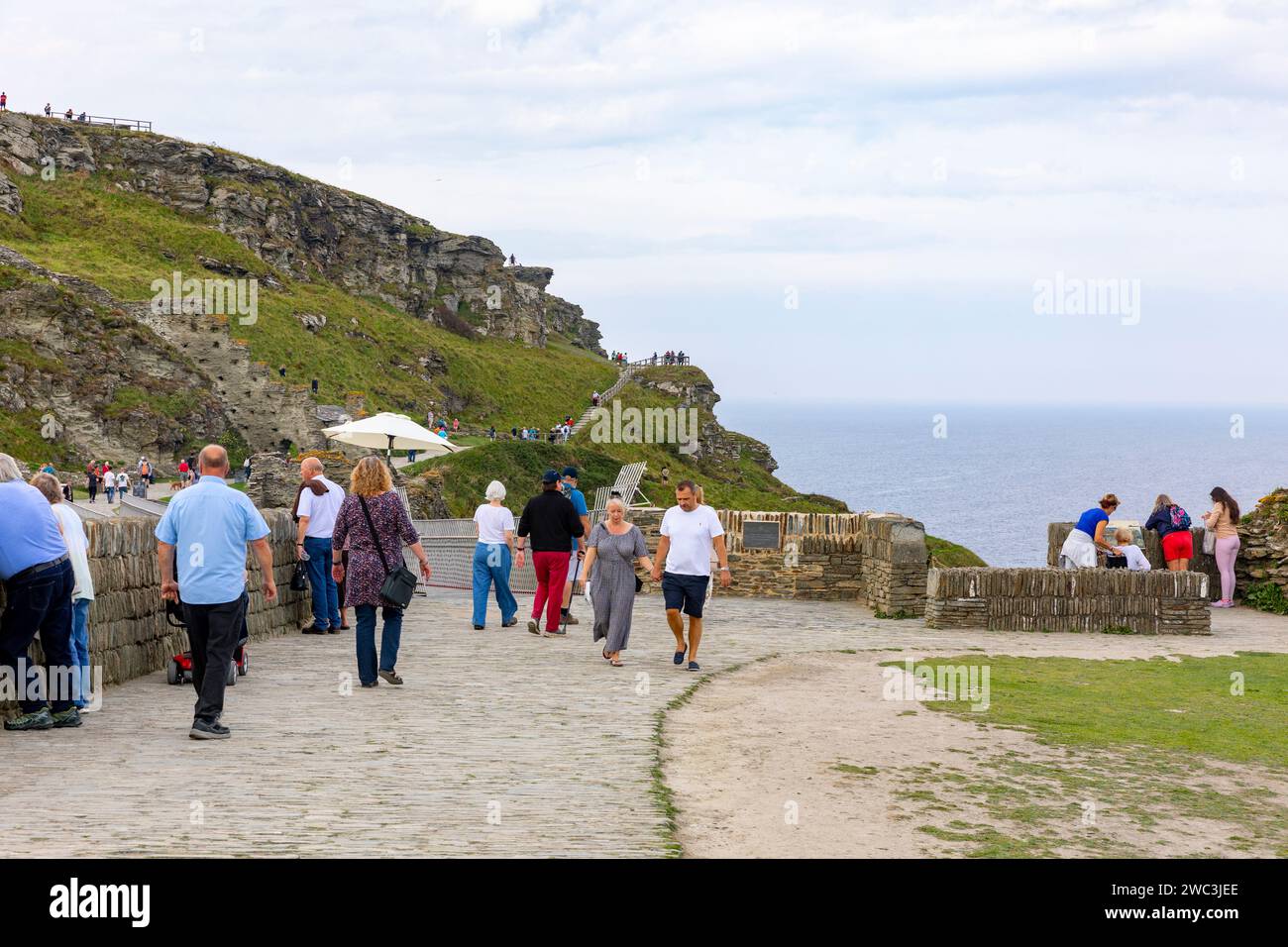 Tintagel Castle ruins of King Arthur, north cornwall coast and visitors ...