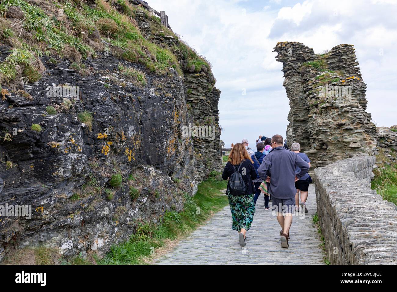 Tintagel Castle ruins of King Arthur, north cornwall coast and visitors ...