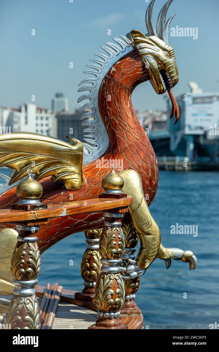 Dragon figurehead on restaurant boat, Eminonu, Istanbul, Turkey Stock ...