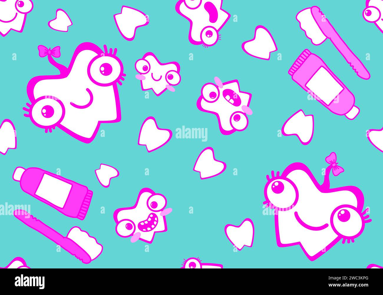 Cartoon kawaii retro medicine design seamless teeth and toothpaste ...