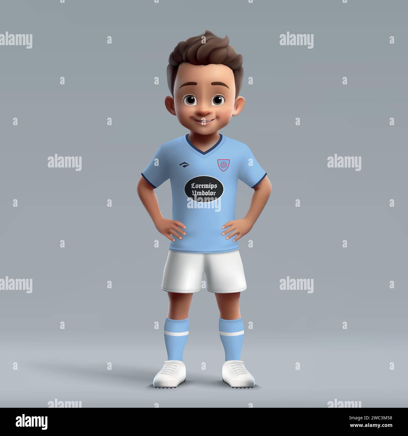3d cartoon cute young soccer player in Celta football uniform. Football ...