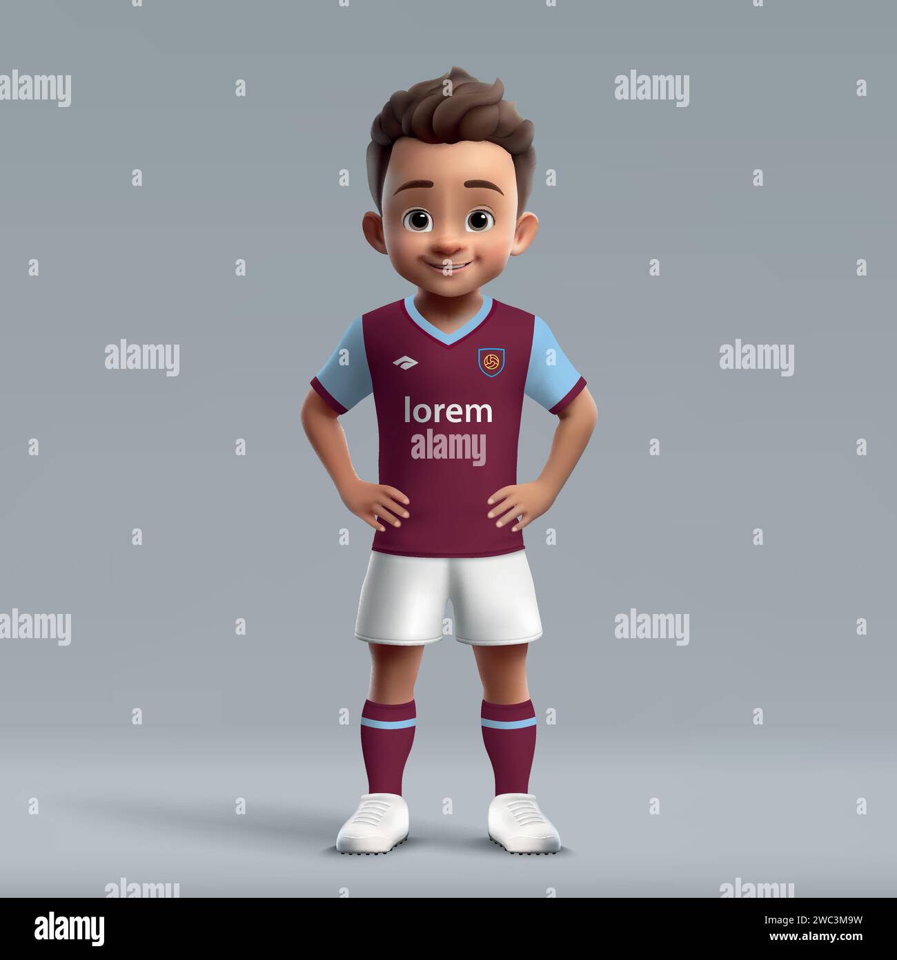 3d cartoon cute young soccer player in West Ham football uniform ...