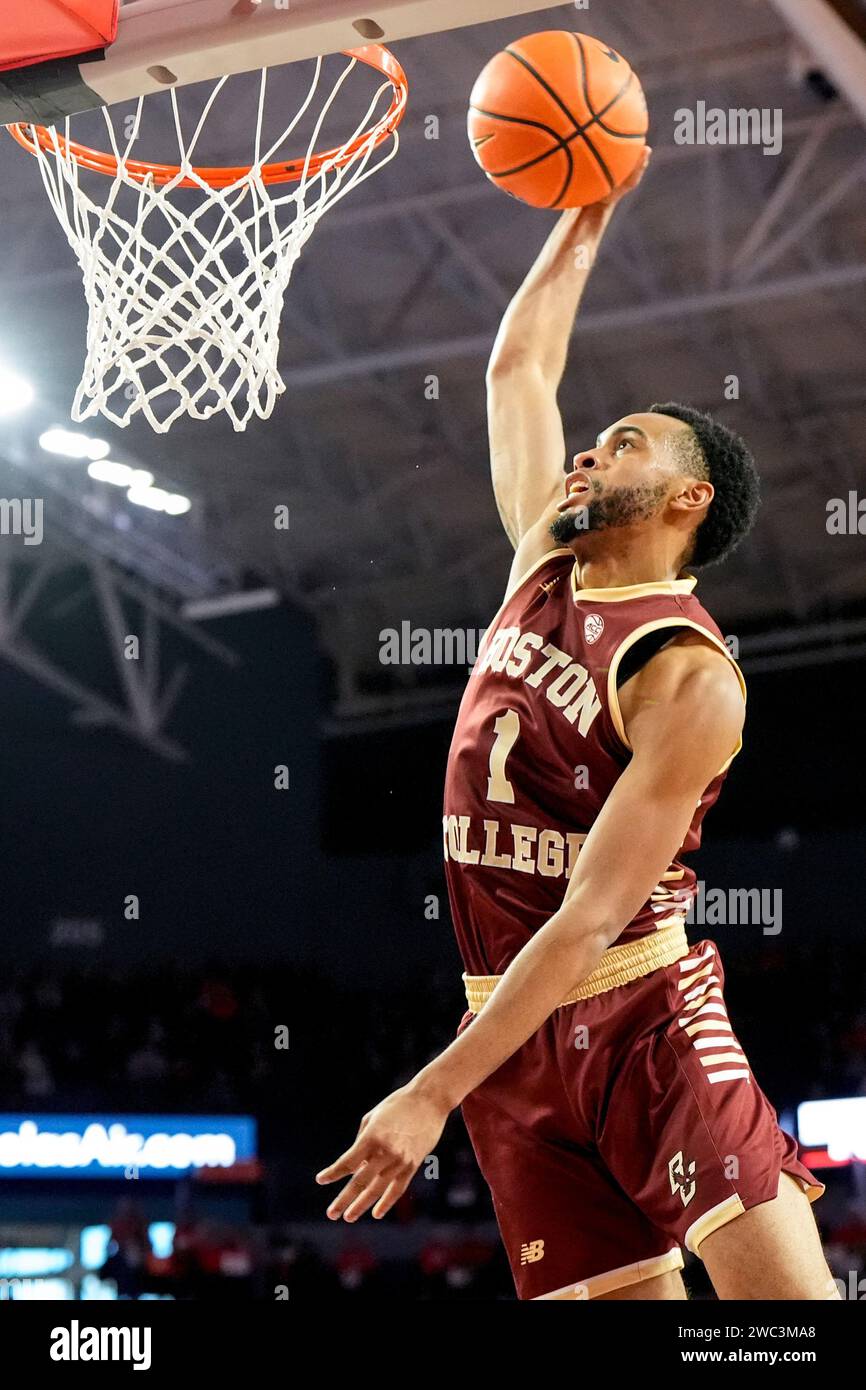 Boston College guard Claudell Harris Jr. (1) dunks agaimnst Clemson ...