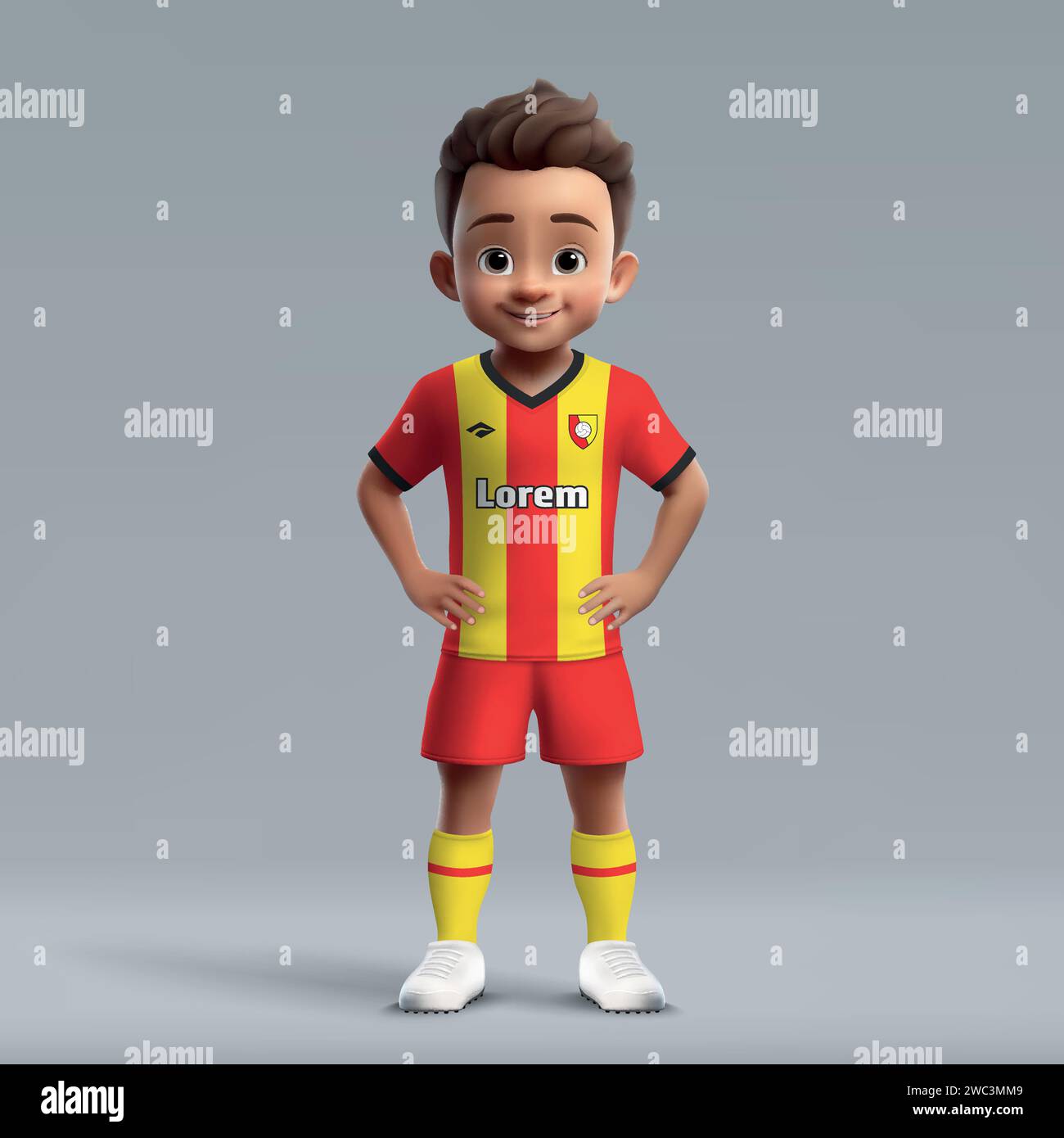 3d cartoon cute young soccer player in Lens football uniform. Football ...