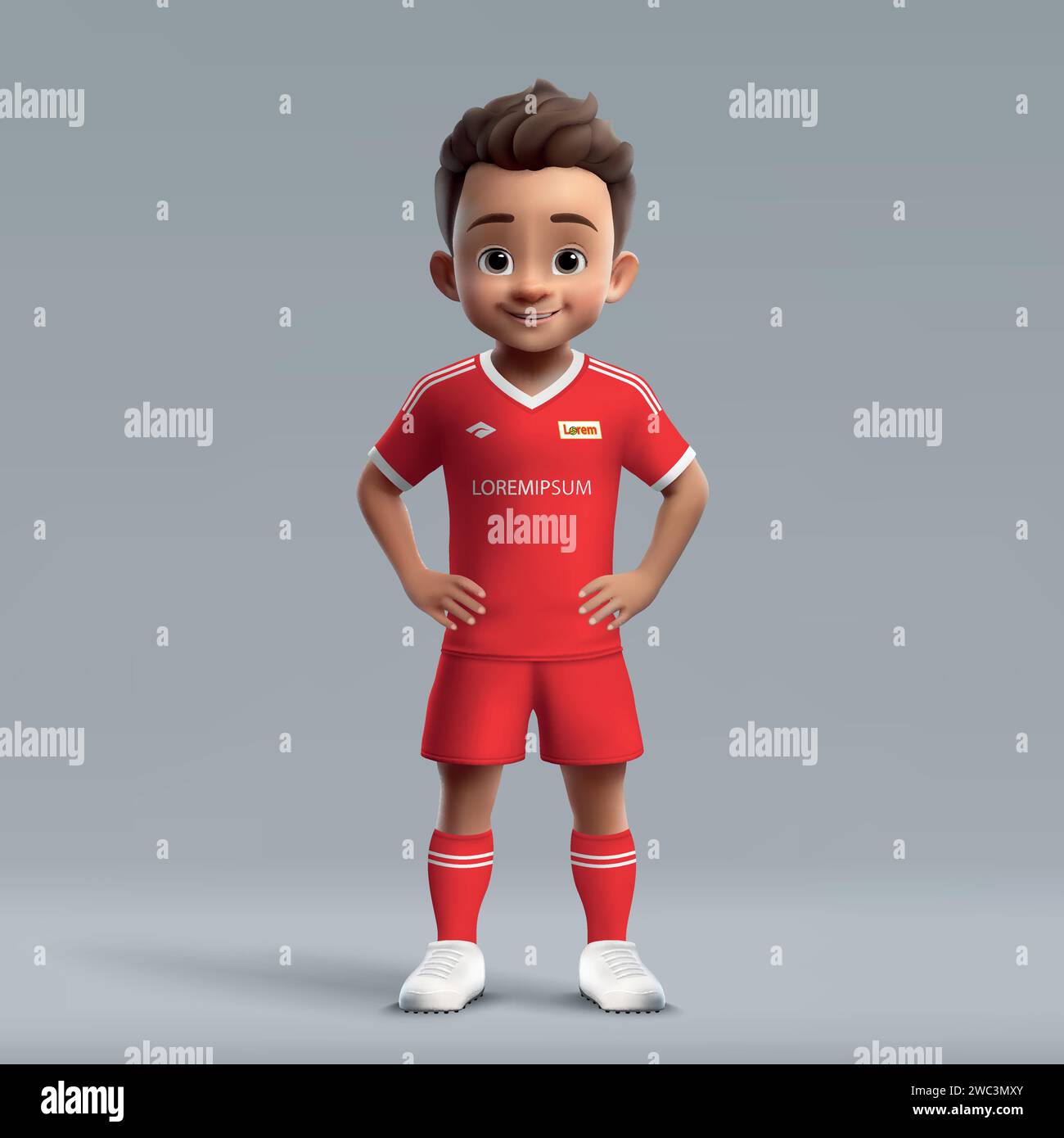 3d cartoon cute young soccer player in Union Berlin football uniform ...