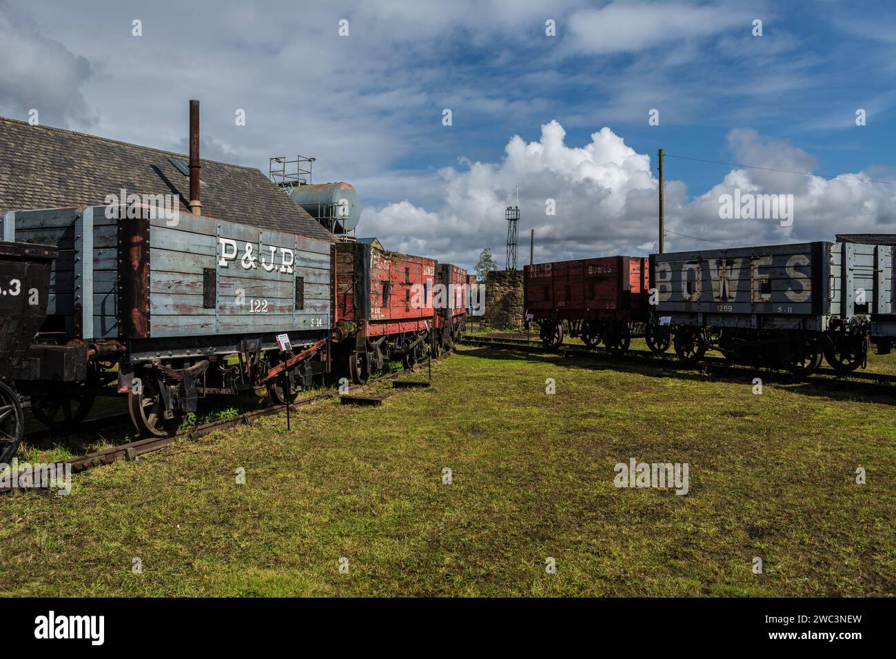 A selection of old wooden-bodied railway coal wagons, pictured at the ...