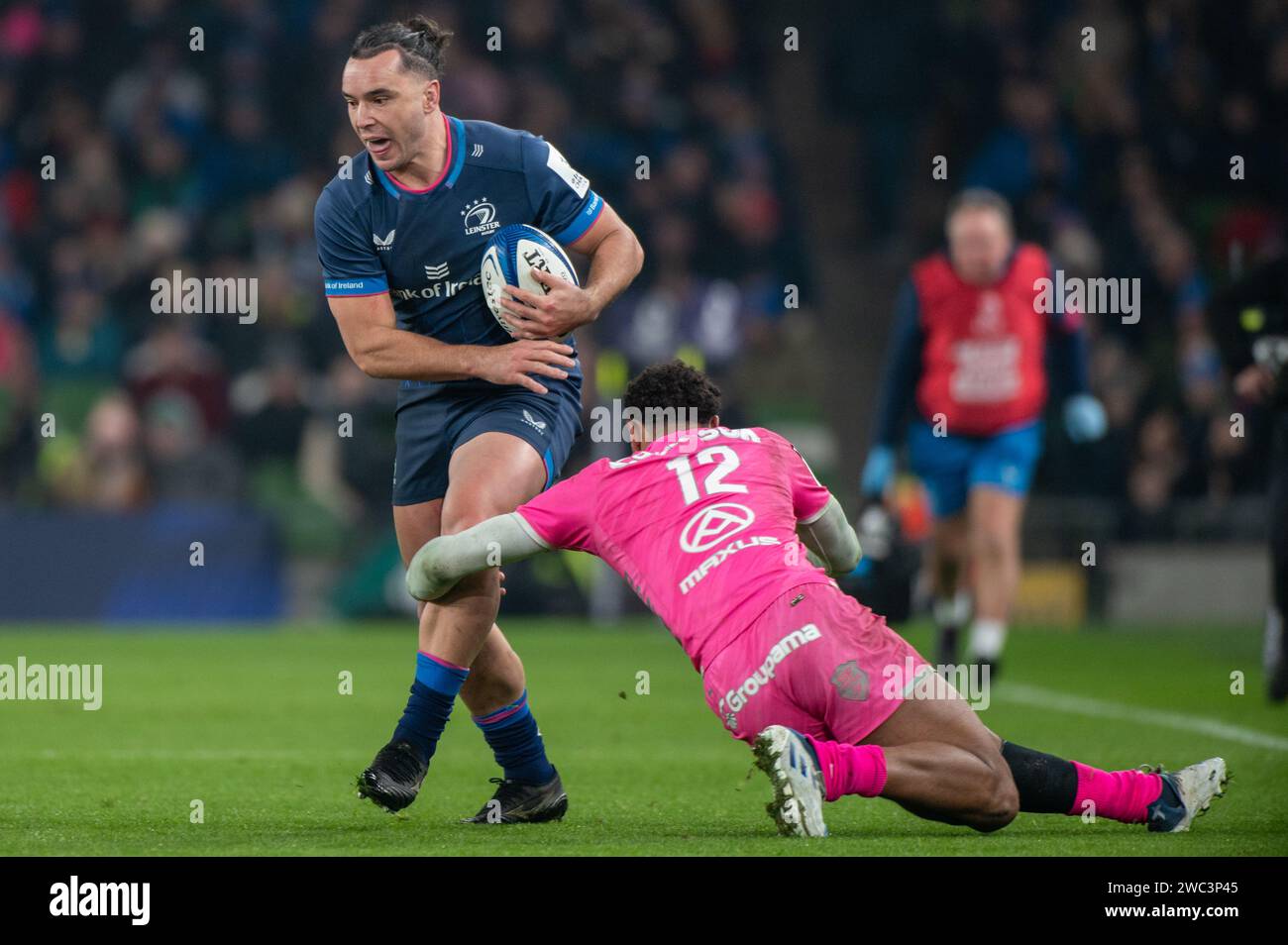 Dublin, Ireland. 13th Jan, 2024. James Lowe of Leinster, Noah Nene of ...