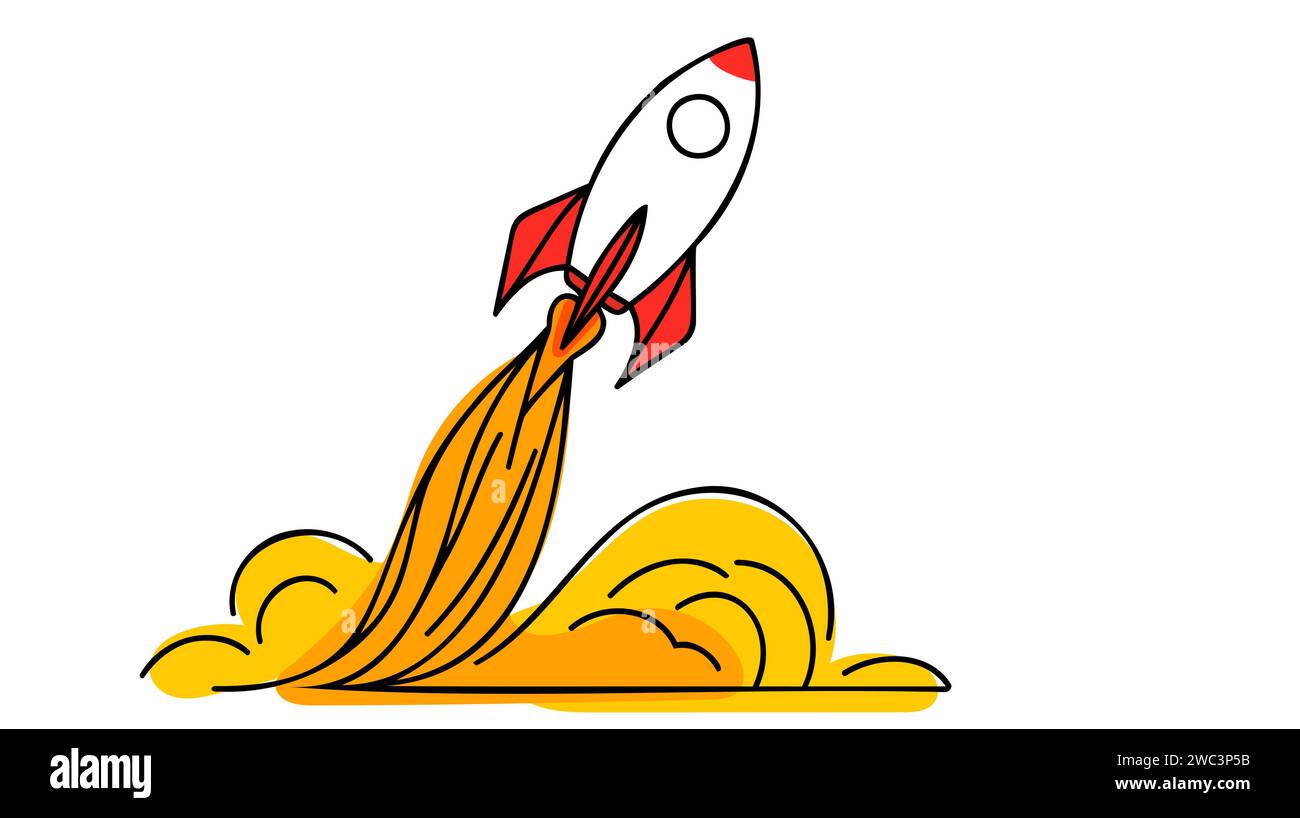 One Continuous Line Drawing Of Simple Retro Spacecraft Flying Up To The