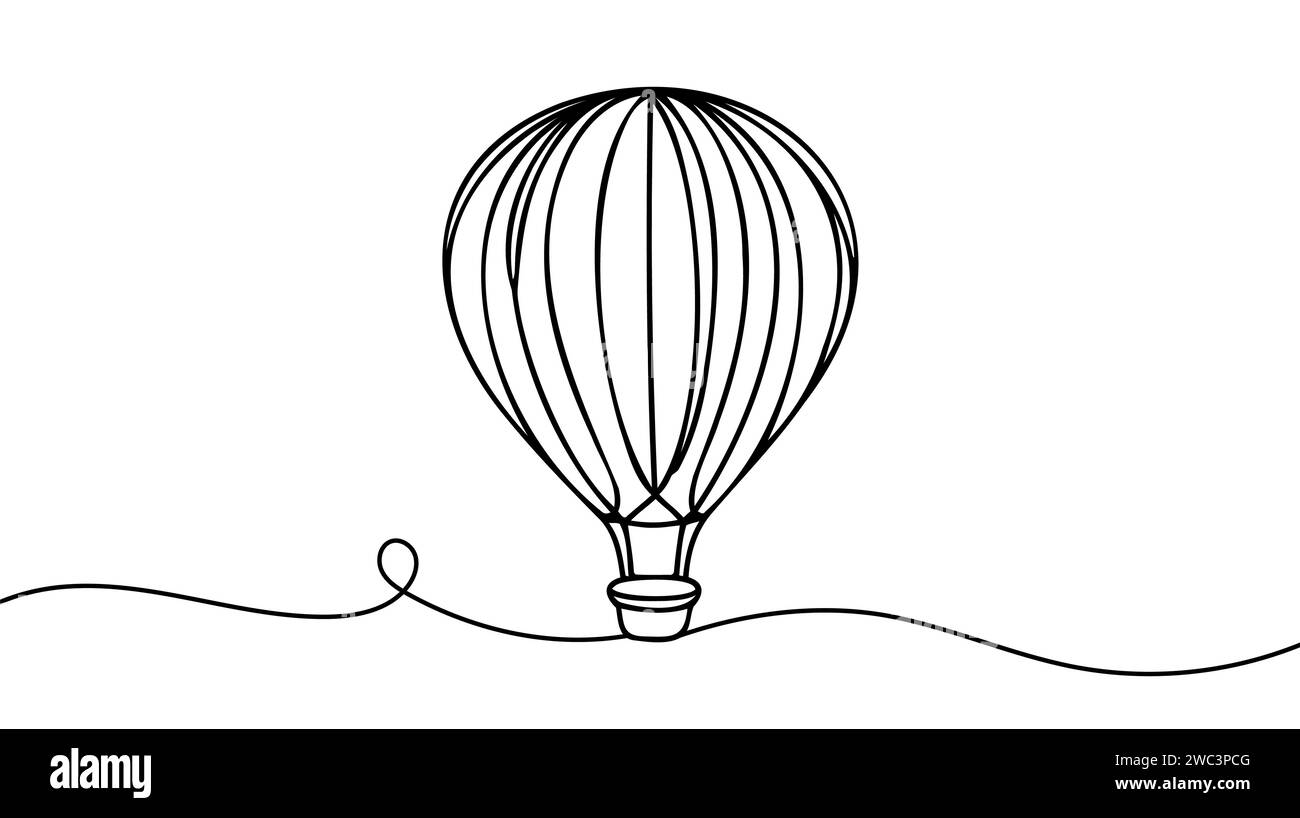 Hot air balloon in One continuous line drawing. Travel flying on ...