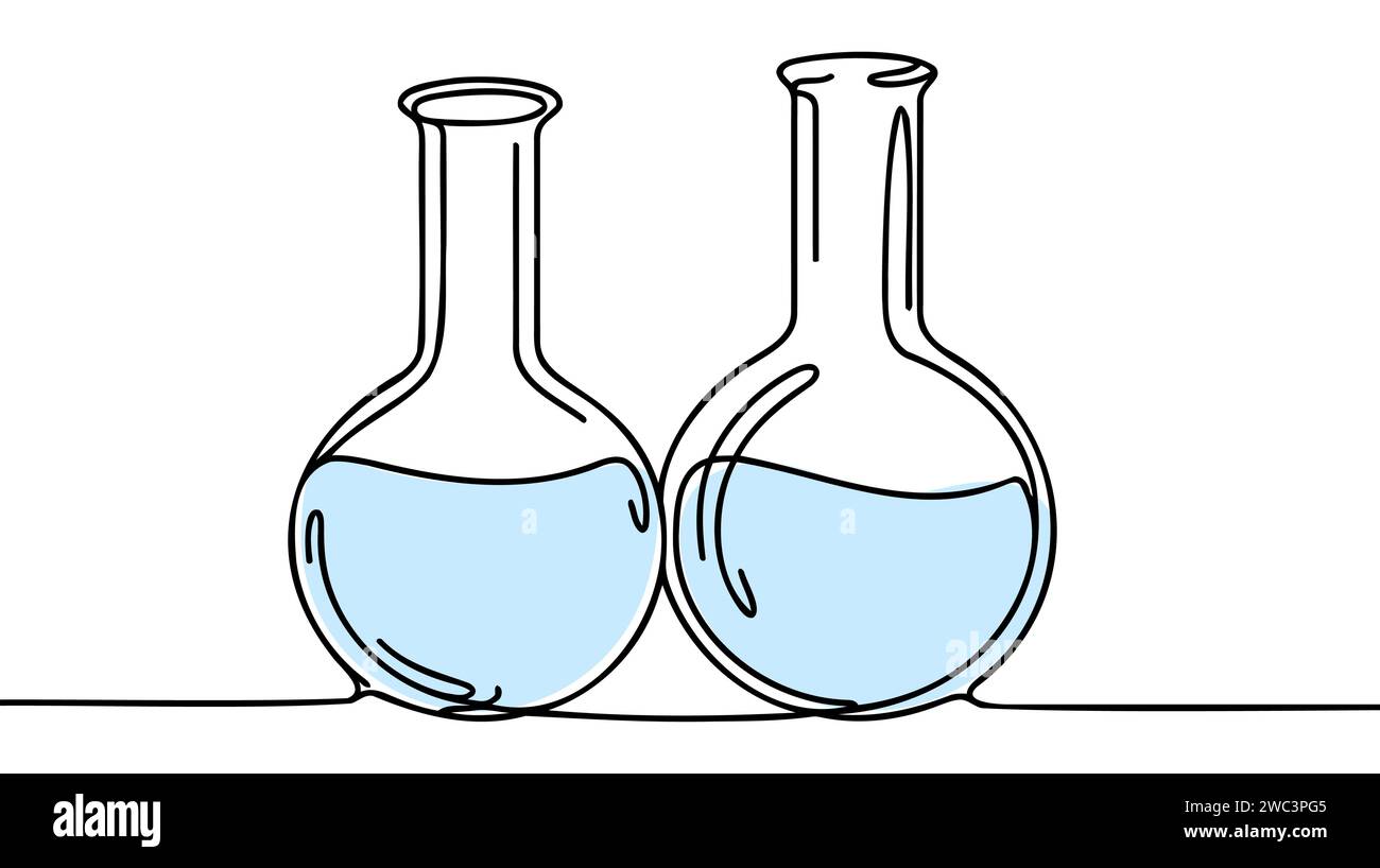 Two neck round bottom flask one line continuous drawing. Laboratory ...