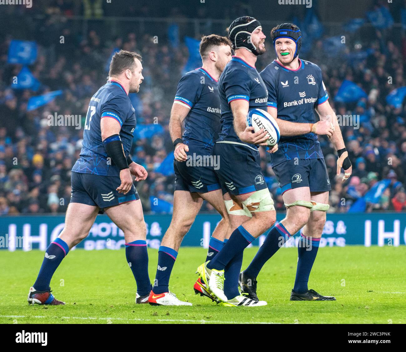 Dublin, Ireland. 13th Jan, 2024. Caelan Doris of Leinster celebrates ...