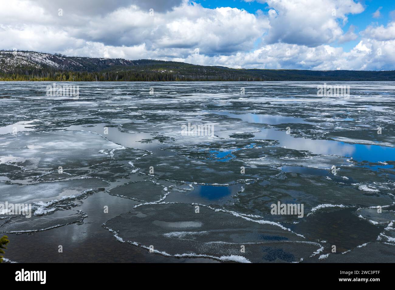 Spring ice breakup on Lake Yellowstone forms patterns in the ice and ...