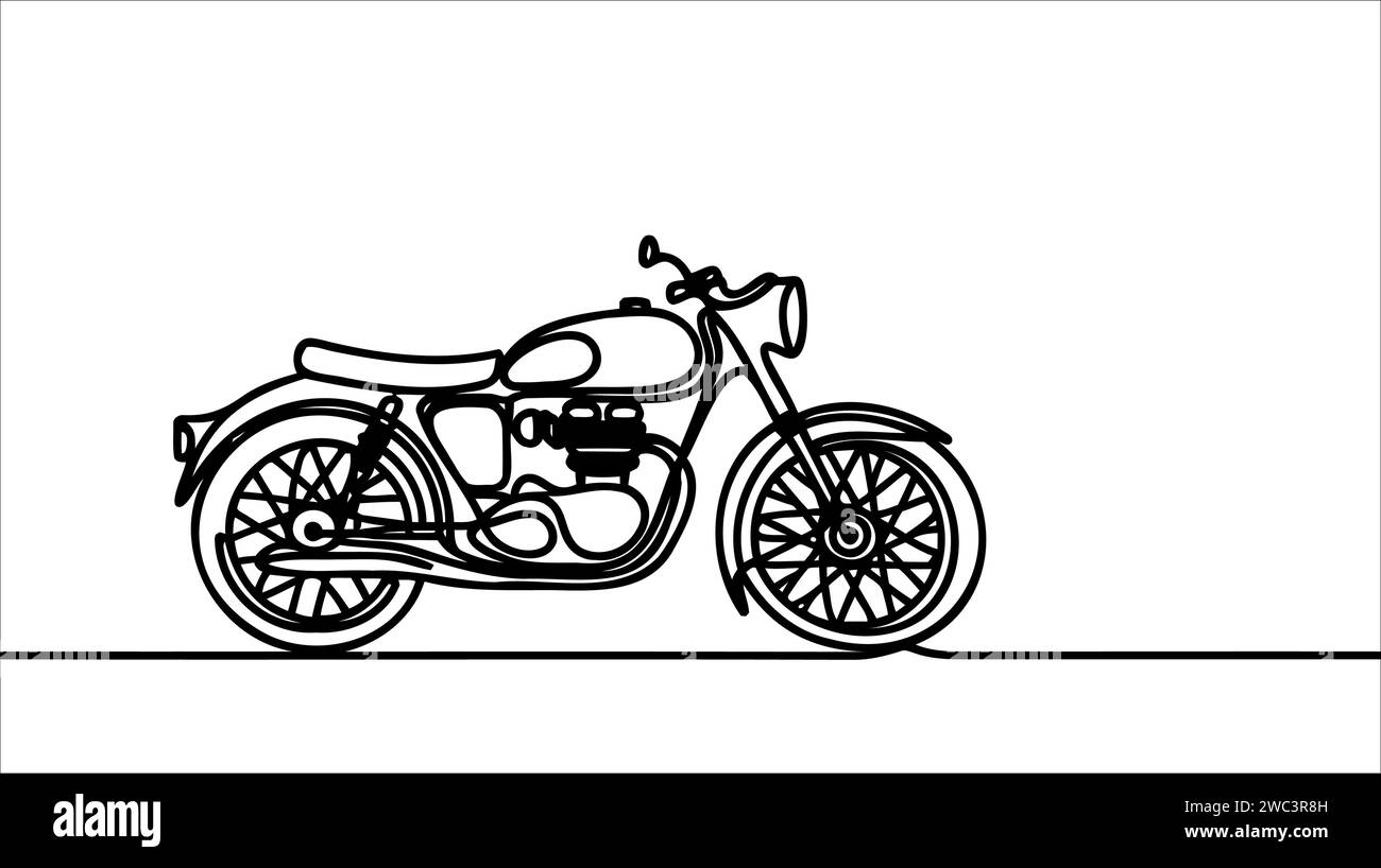 Single continuous line drawing of old classic vintage motorcycle symbol ...