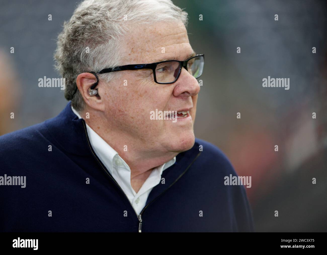 January 13, 2024: NBC sports writer Peter King on the field before the ...