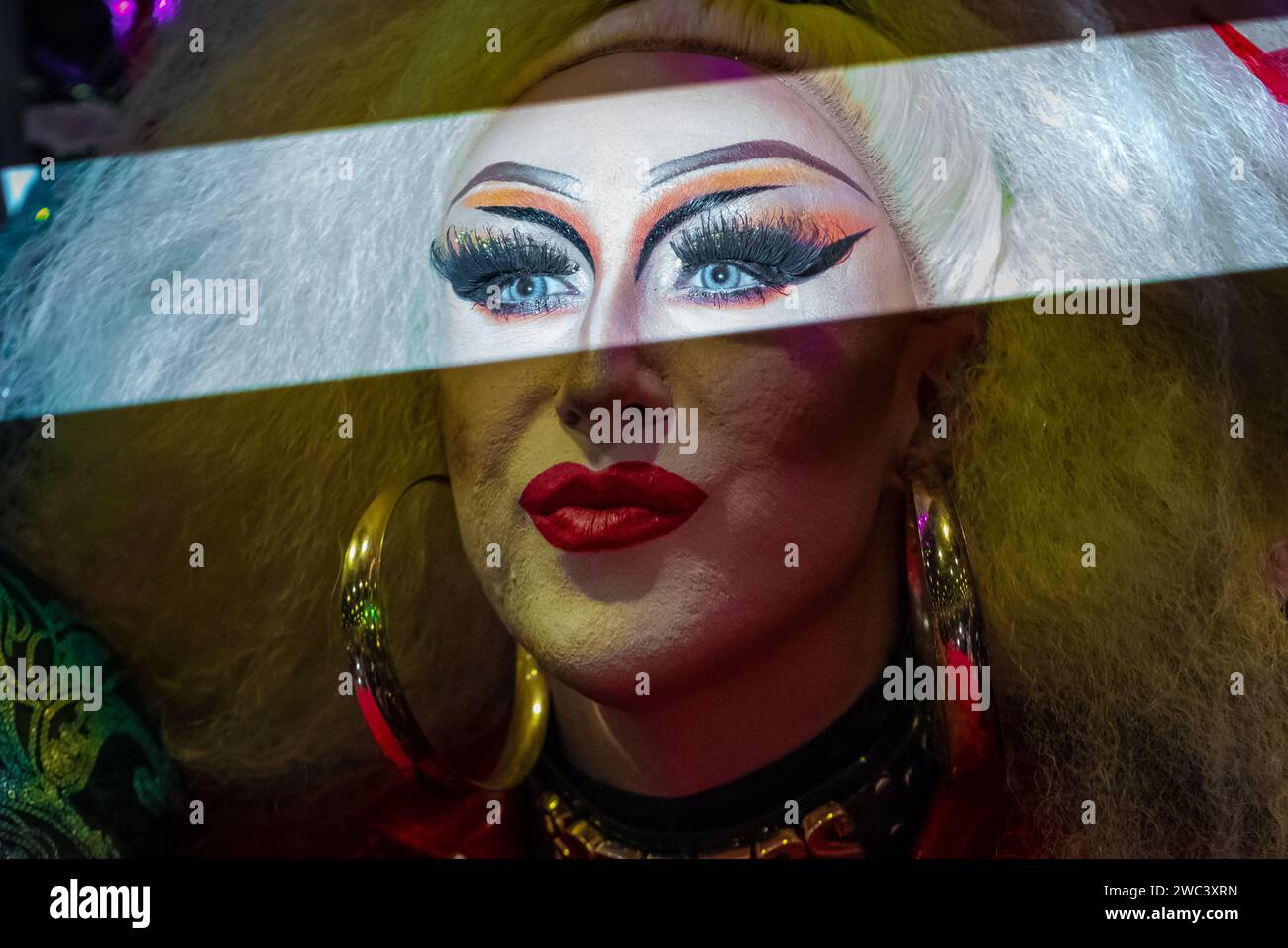 London, UK. 13th January 2024. Vibrant Drag Queens and fans arrive at ...