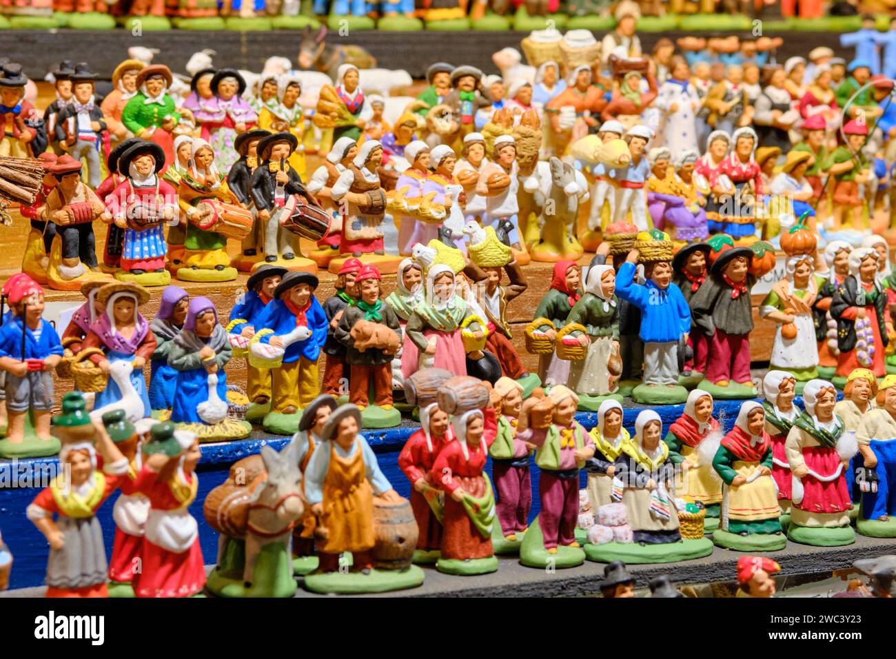 Large display of Santon figurines for sale in a market booth at the ...