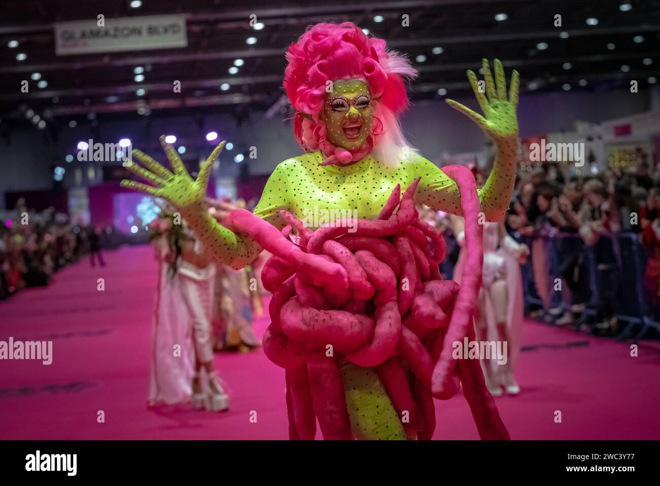London, UK. 13th January 2024. Vibrant Drag Queens and fans arrive at ...