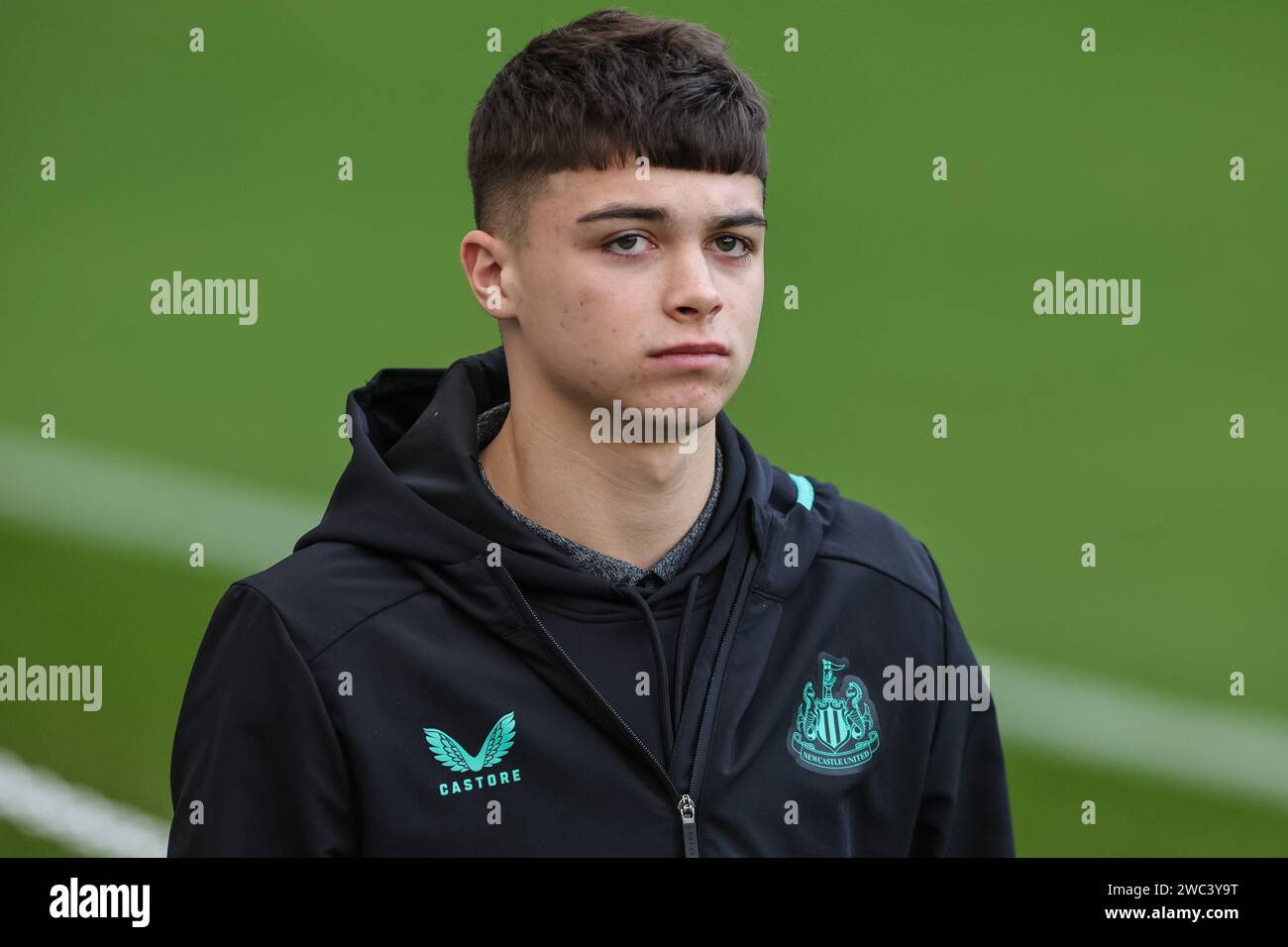 Newcastle, UK. 13th Jan, 2024. Lewis Miley of Newcastle United arrives ...