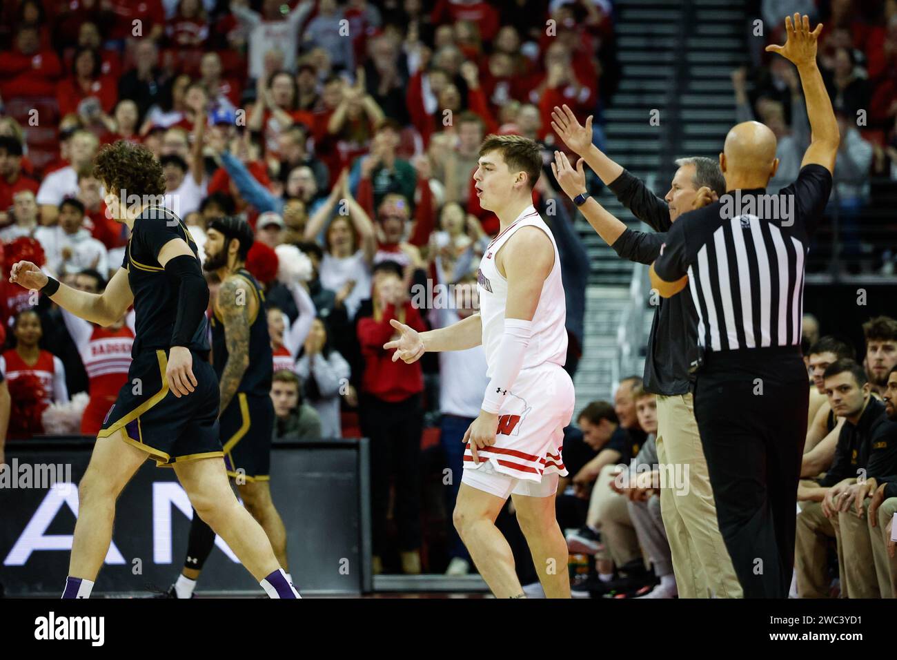Madison, WI, USA. 13th Jan, 2024. Wisconsin Badgers guard Connor ...