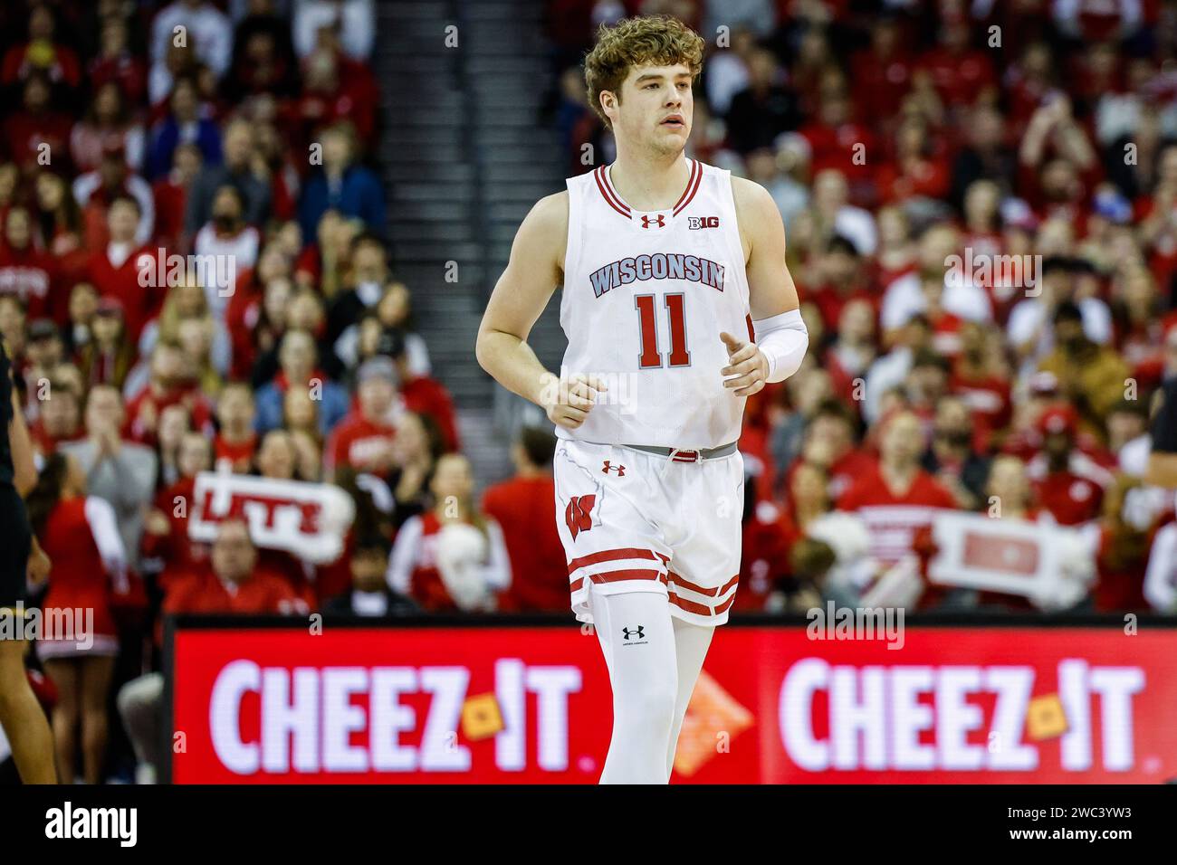 Madison, WI, USA. 13th Jan, 2024. Wisconsin Badgers guard Max Klesmit ...