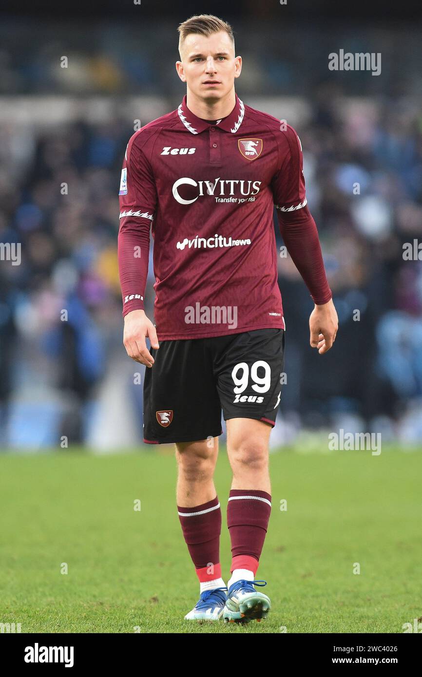 Naples, Italy. 13 Jan, 2024. Mateusz Legowski of US Salernitana during ...