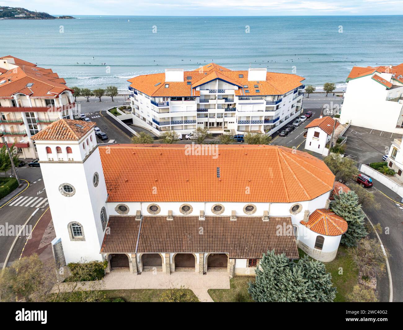 Aerial view of the Sainte-Anne church in Hendaye. Pretty chapel ...