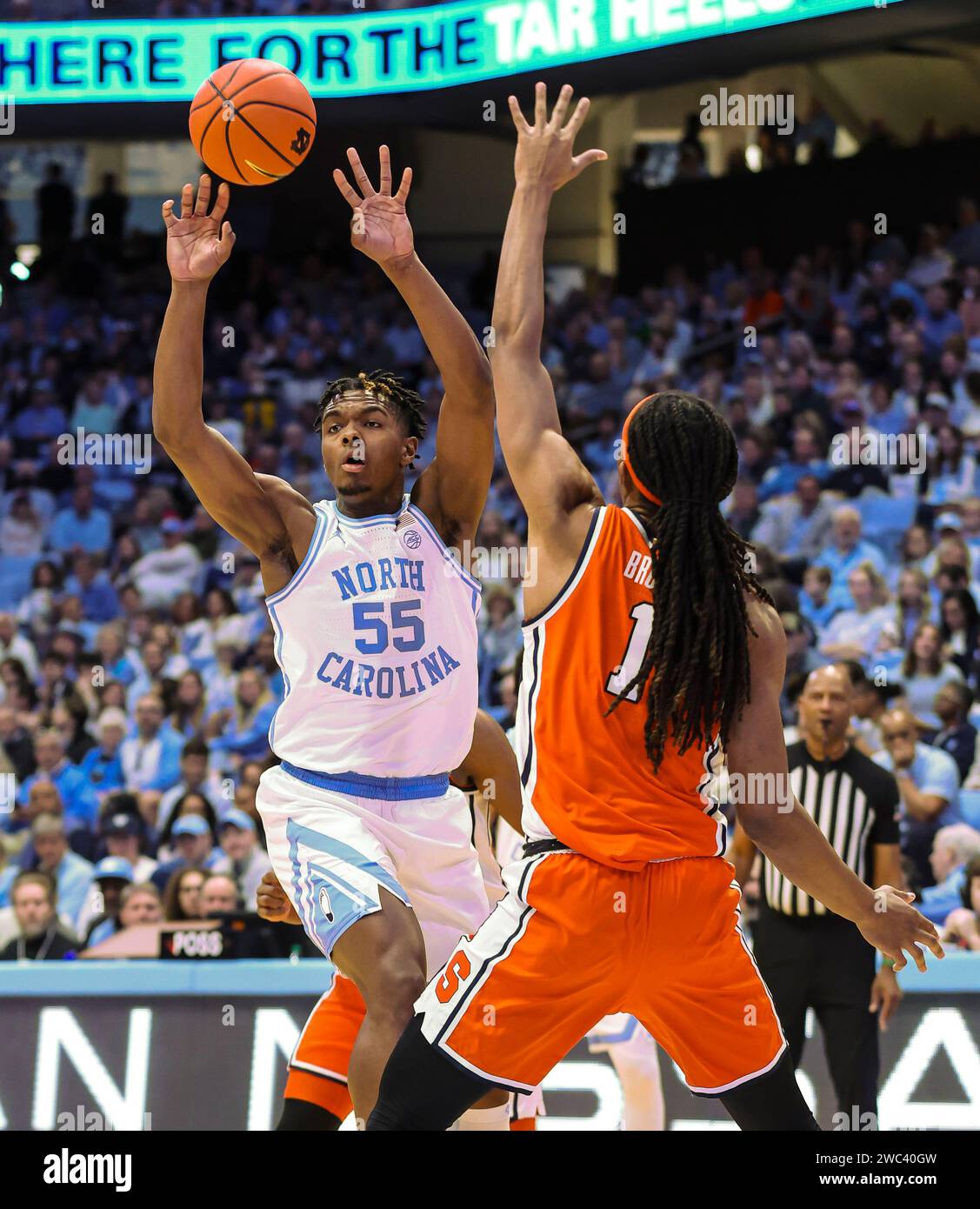 January 13, 2024: North Carolina junior Harrison Ingram (55) passes the ...