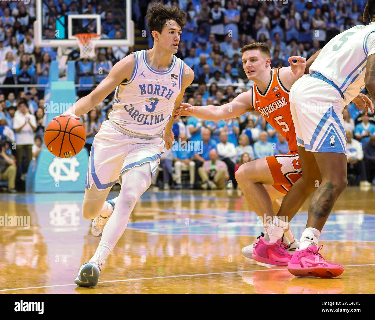 January 13, 2024: North Carolina senior Cormac Ryan (3) drives to the ...