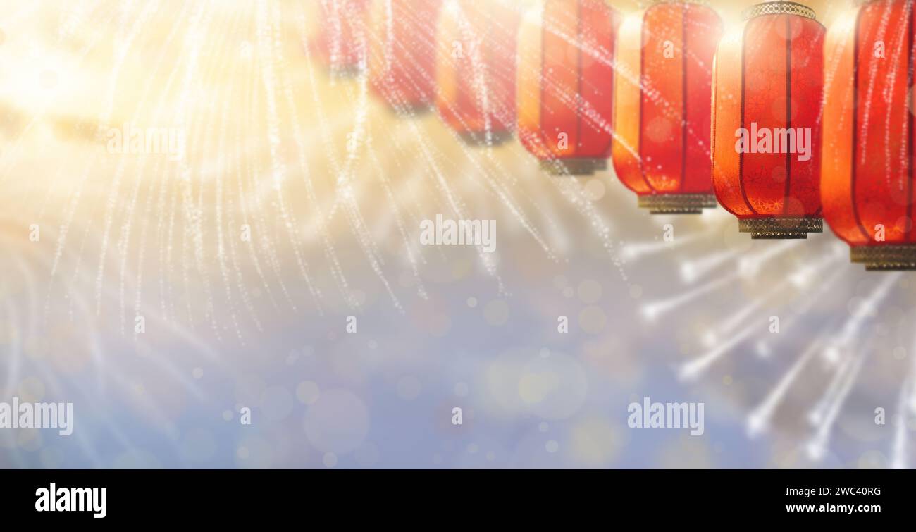 Chinese New Year lanterns and firework. Lunar new year celebration in ...