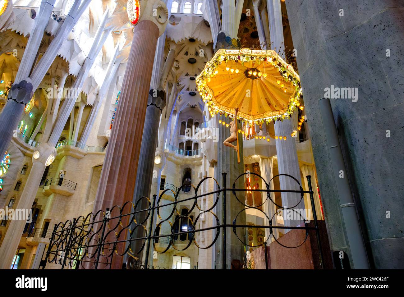 High altar baldachin with Jesus Christ on the cross inside La Sagrada ...