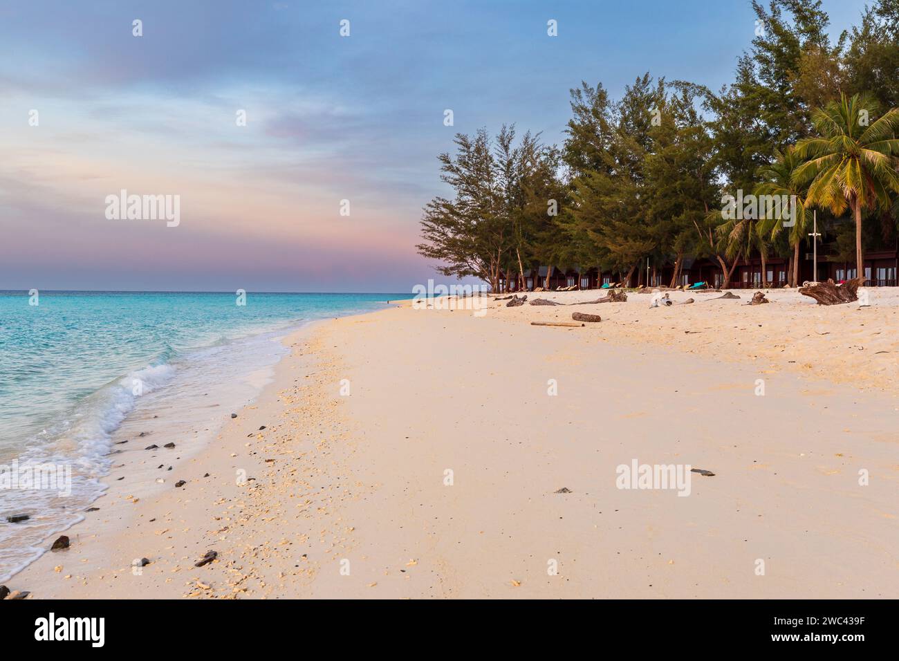 Beautiful remote tropical beach with white sand and sea shells in the ...