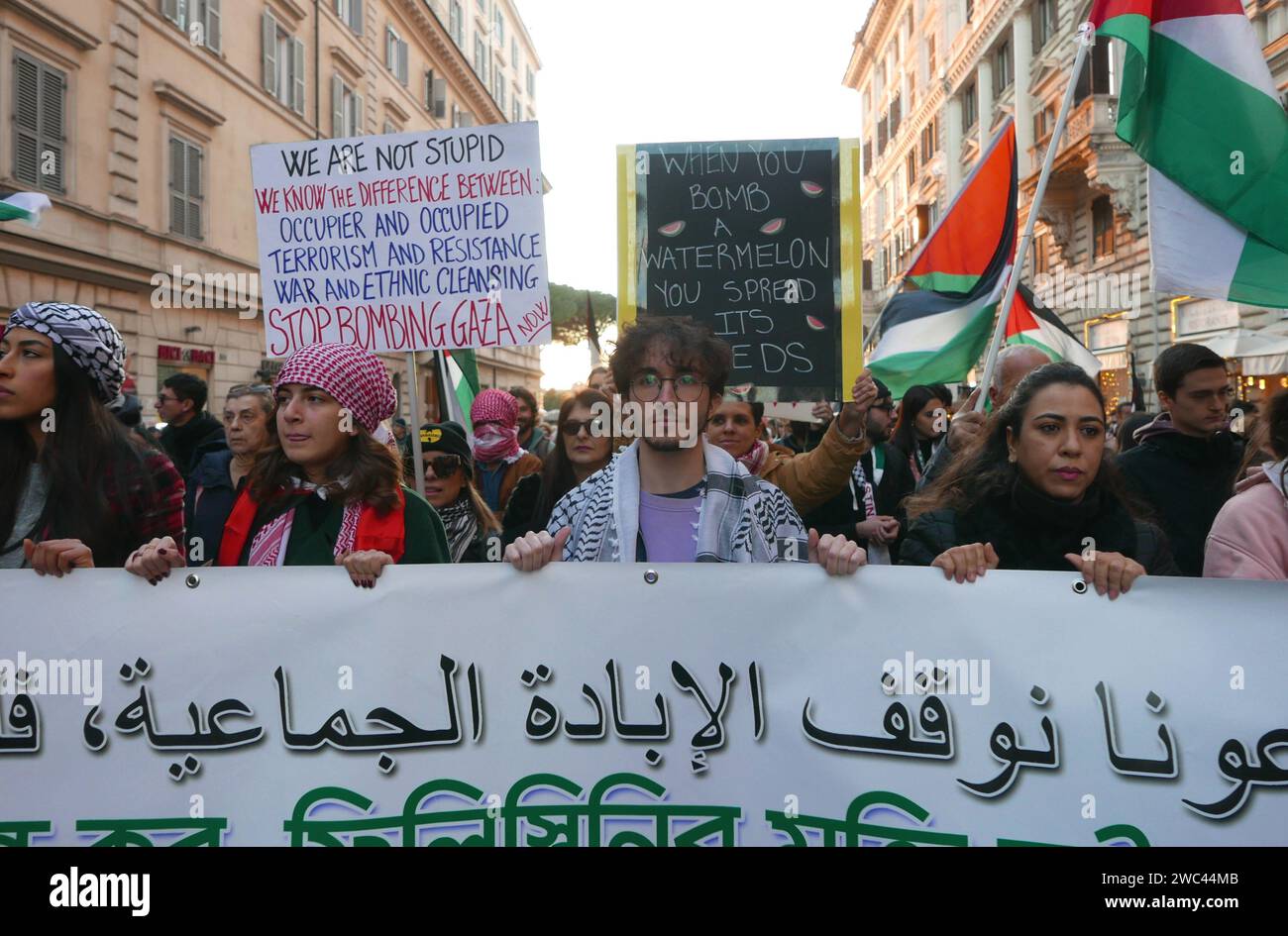 Rome, Italy. 13th Jan, 2024. A shot of a rally pro Palestine in Rome ...