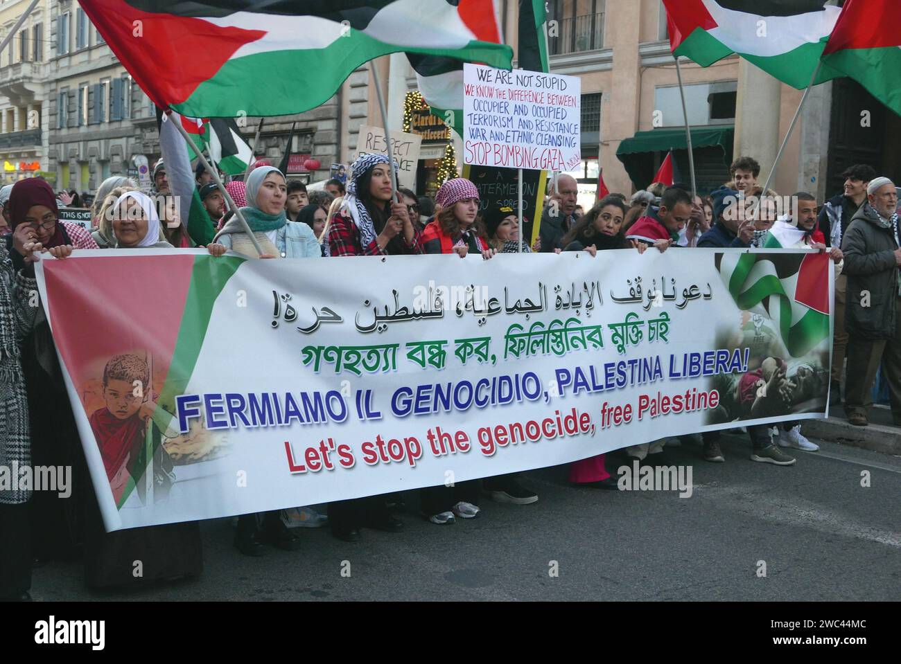 Rome, Italy. 13th Jan, 2024. A shot of a rally pro Palestine in Rome ...