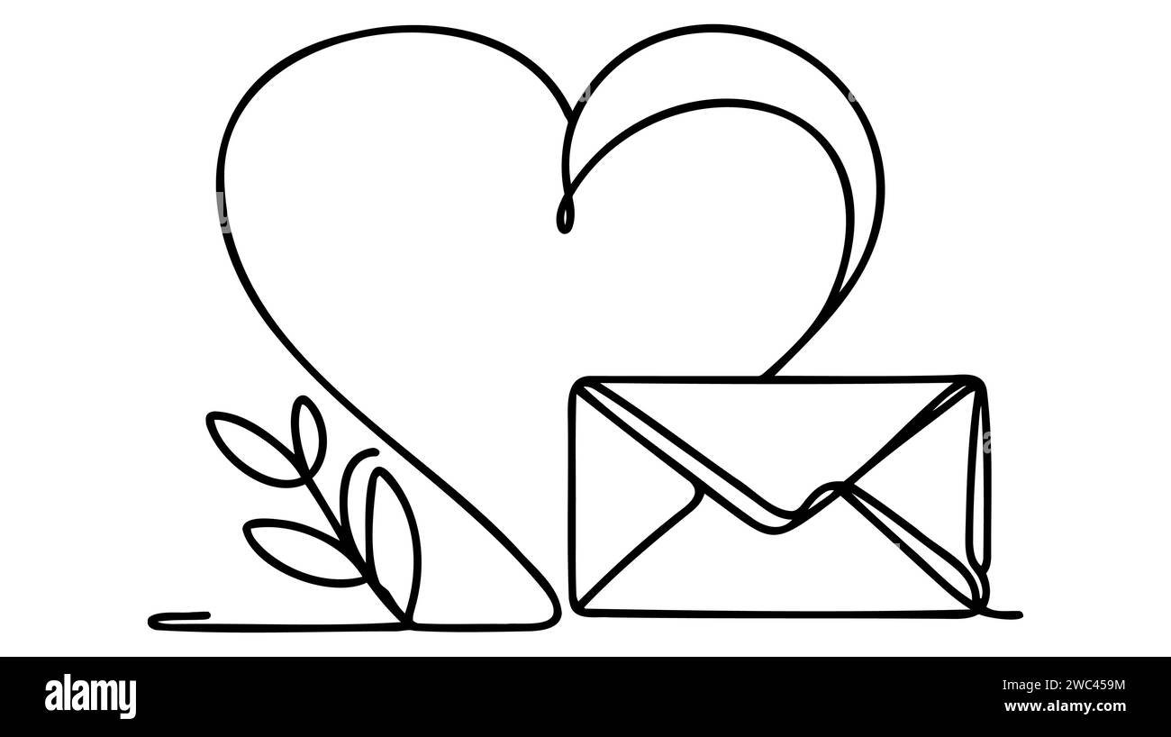 Continuous line drawing. Love letter with heart. Valentine's day ...
