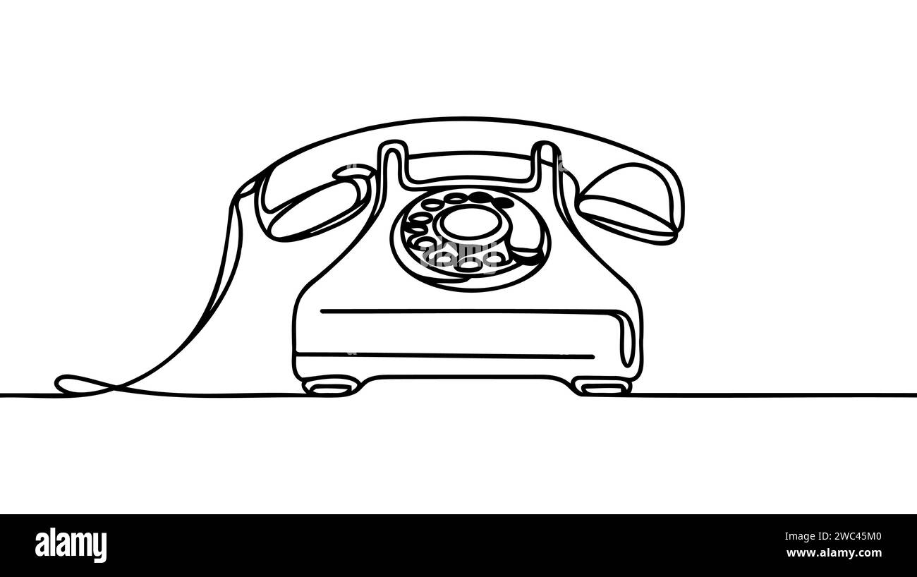 Rotary dial phone continuous line drawing. One line art of vintage home ...