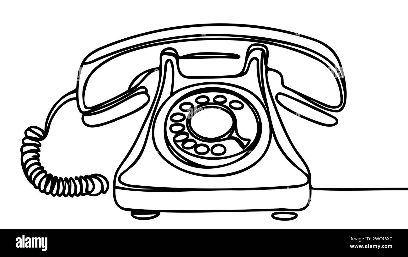 Rotary dial phone continuous line drawing. One line art of vintage home ...