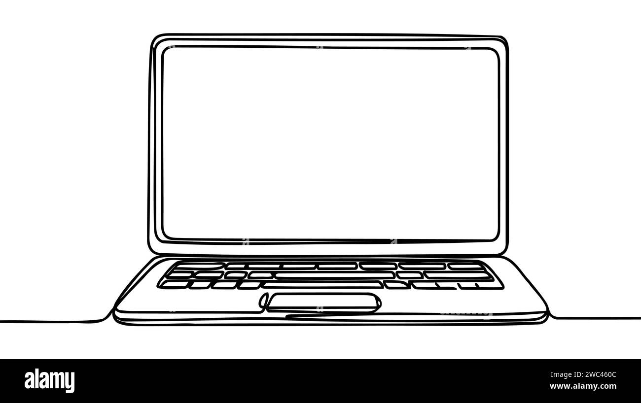 Open laptop. One line continuous laptop. Line art, outline, single line ...