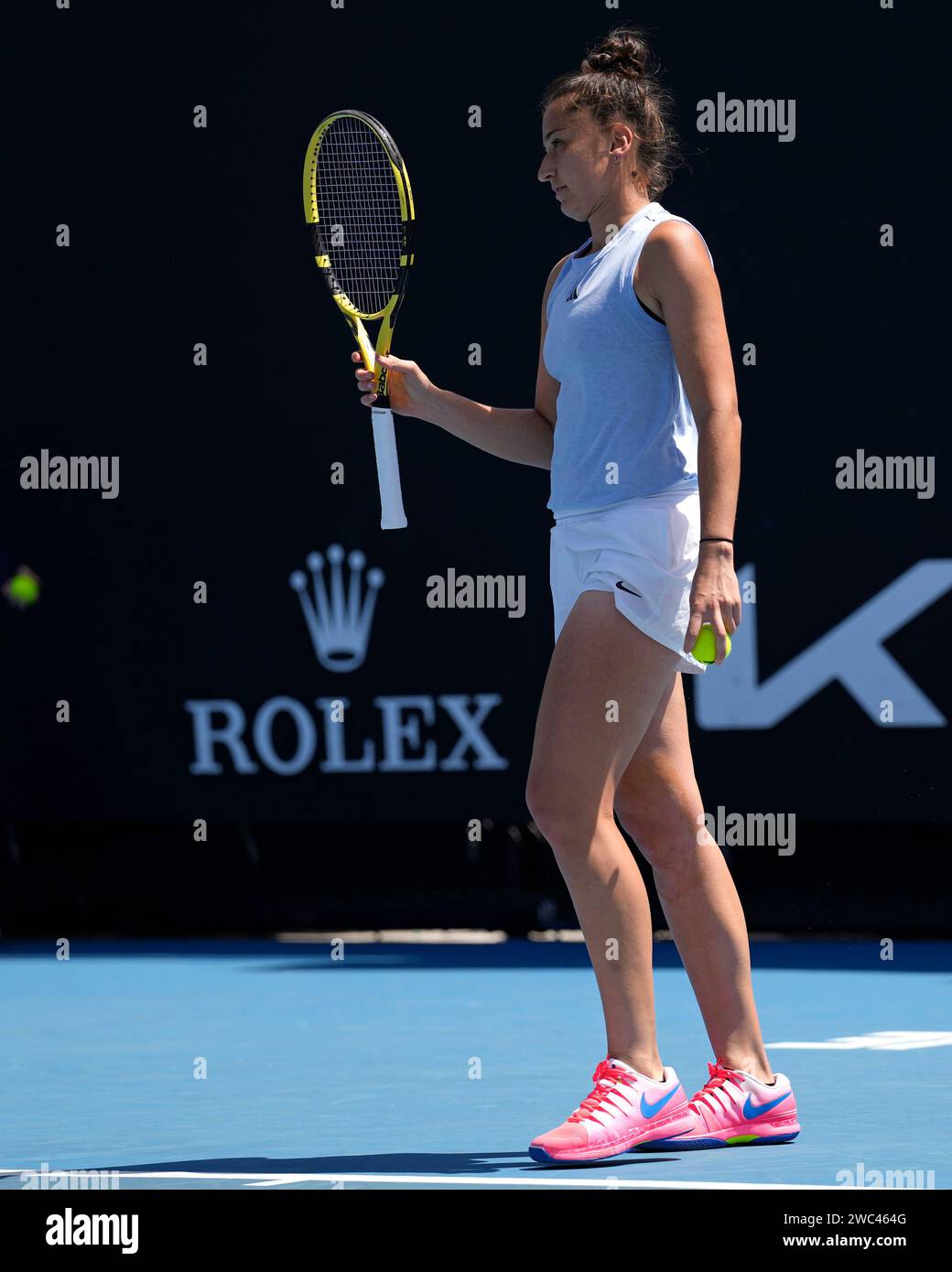 Emina Bektas of the U.S. reacts during her first round match against ...