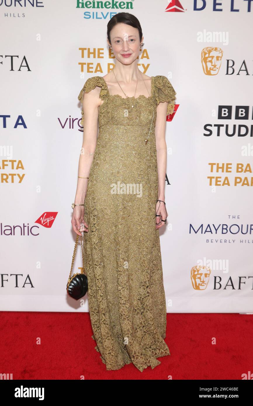 Beverly Hills, Ca. 13th Jan, 2024. Andrea Riseborough at the 2024 BAFTA ...