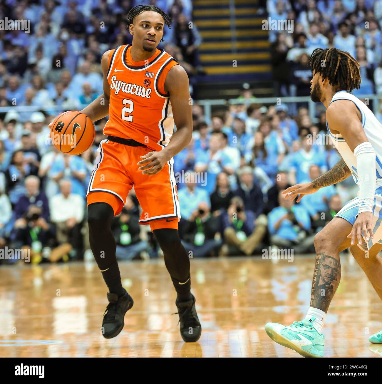 January 13, 2024: Syracuse sophomore J.J. Starling (2) dribbles ball ...