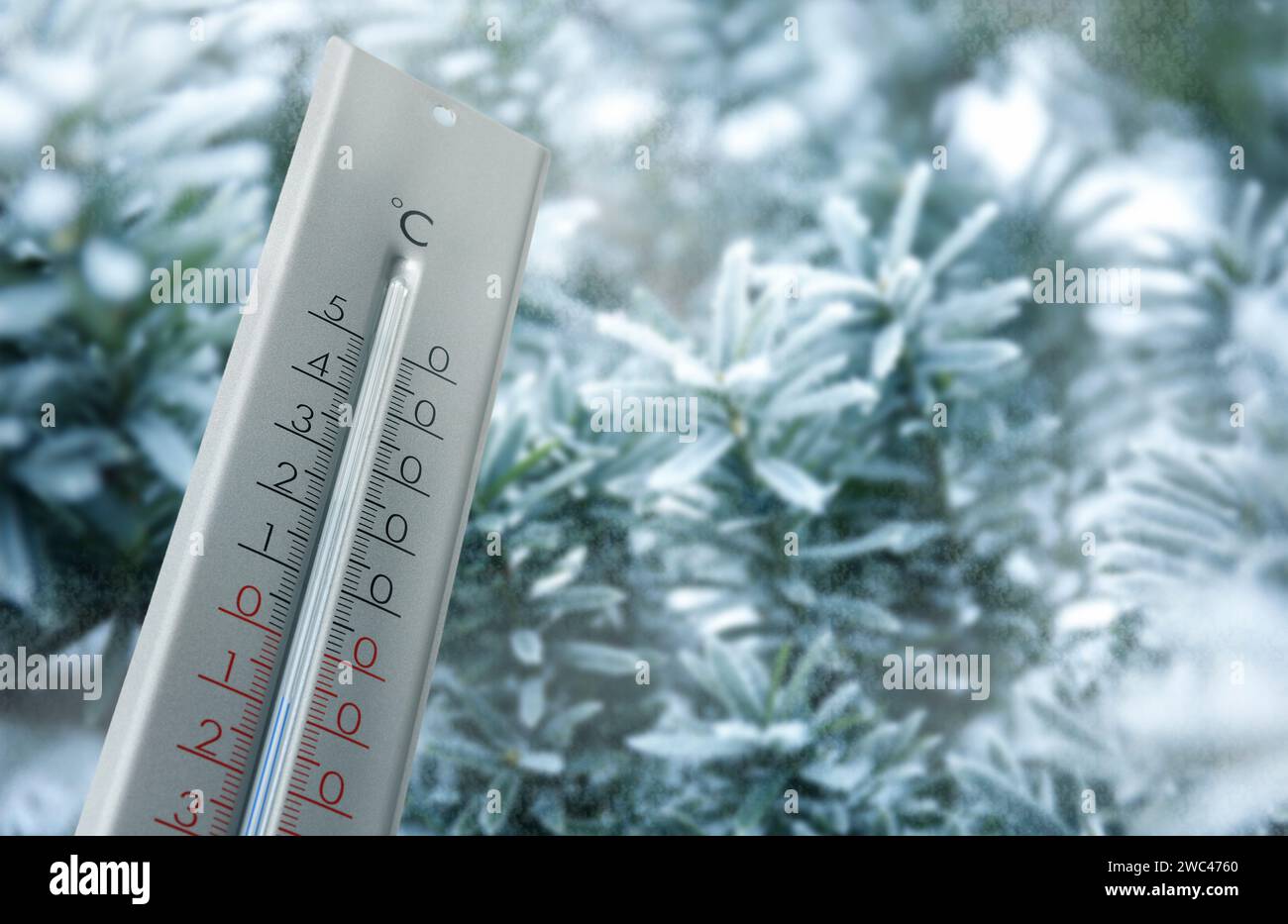 Thermometer showing temperature below zero outdoors on winter day Stock ...