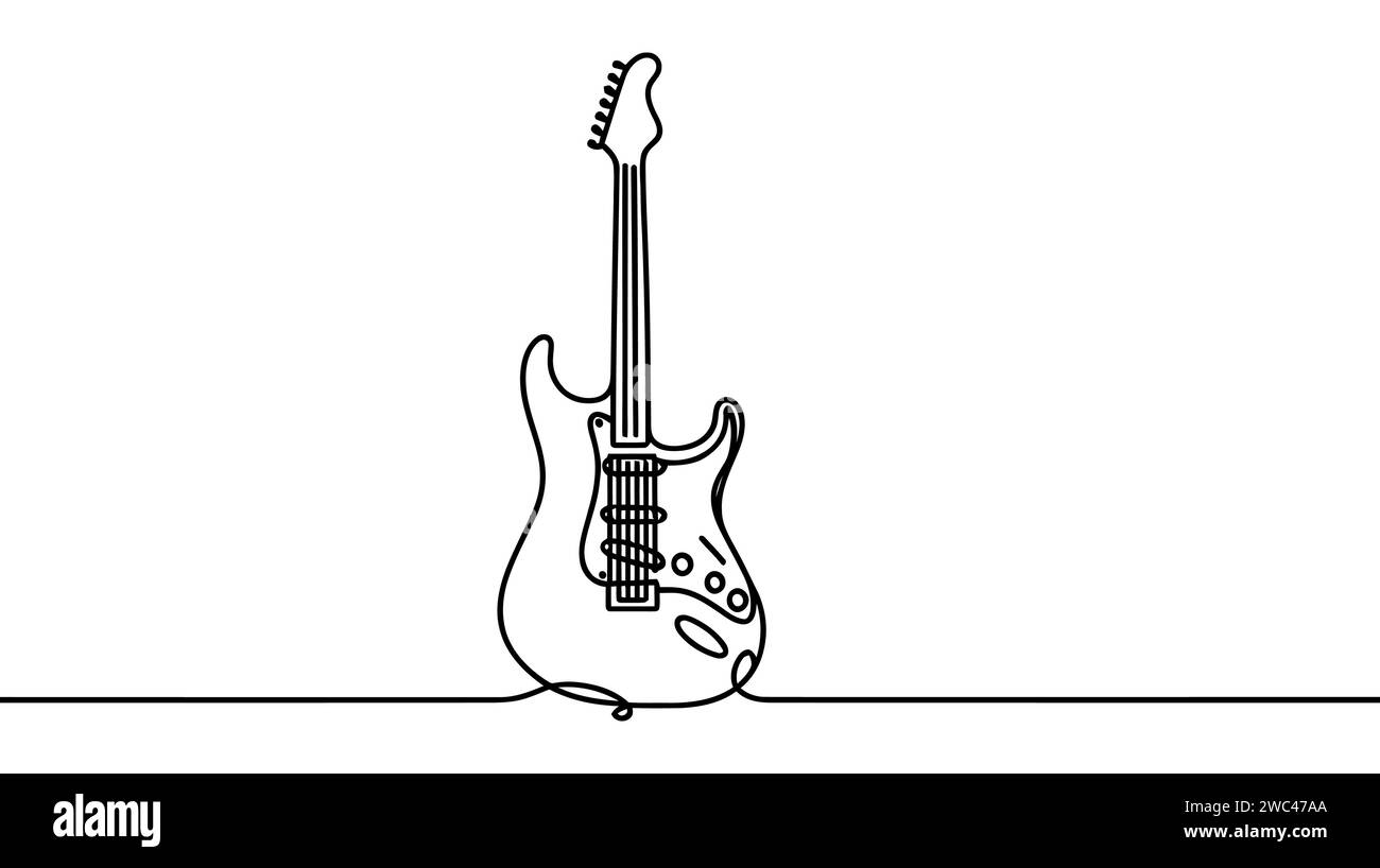 Bass guitar one line art. Continuous line drawing of musical, equipment ...